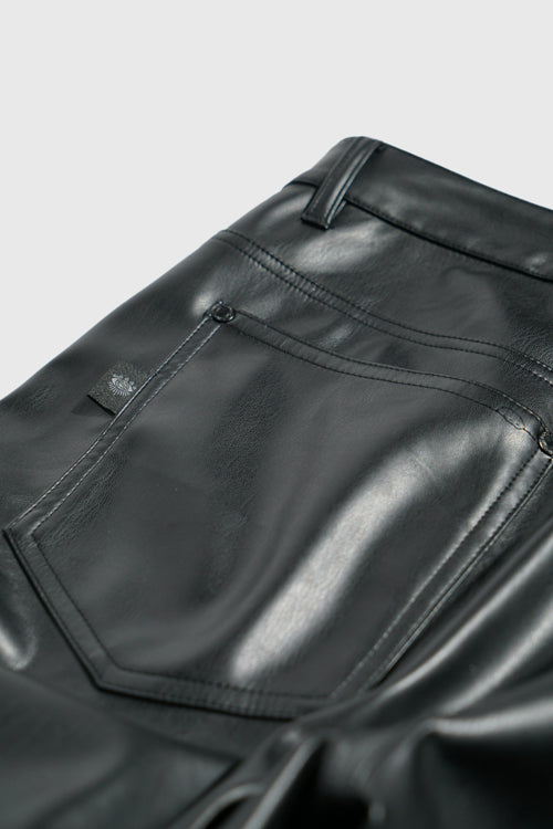 hideout | Metal Logo Pinched Comfortable Faux Lambskin Jeans