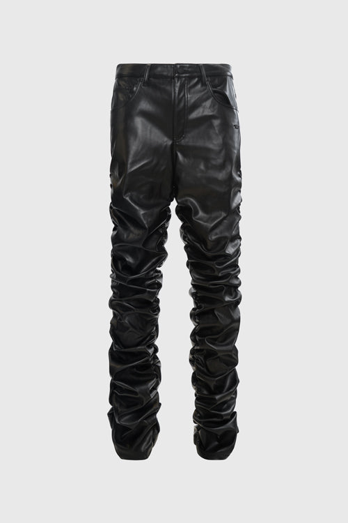 hideout | Metal Logo Pinched Comfortable Faux Lambskin Jeans