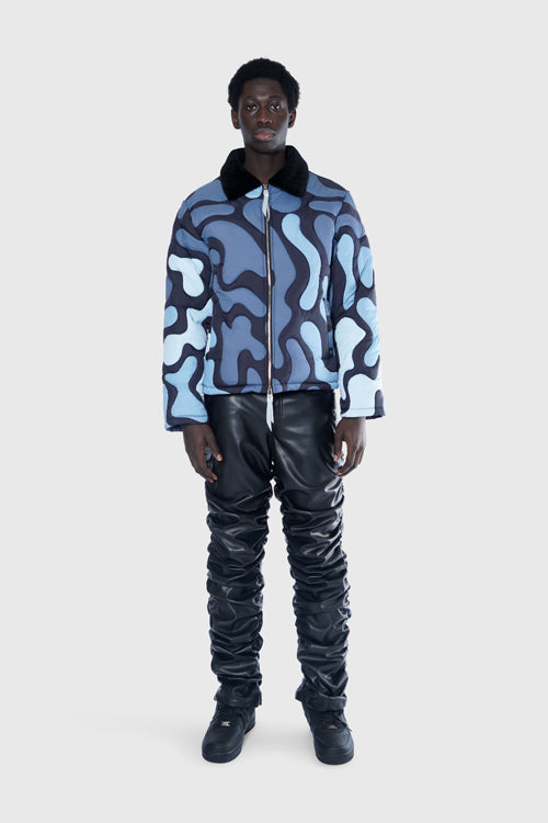 hideout | Metal Logo Pinched Comfortable Faux Lambskin Jeans