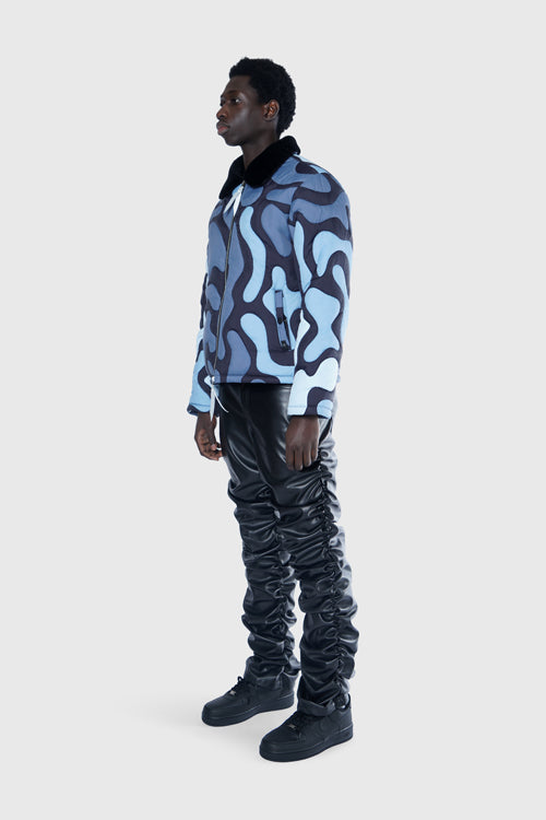 hideout | Metal Logo Pinched Comfortable Faux Lambskin Jeans